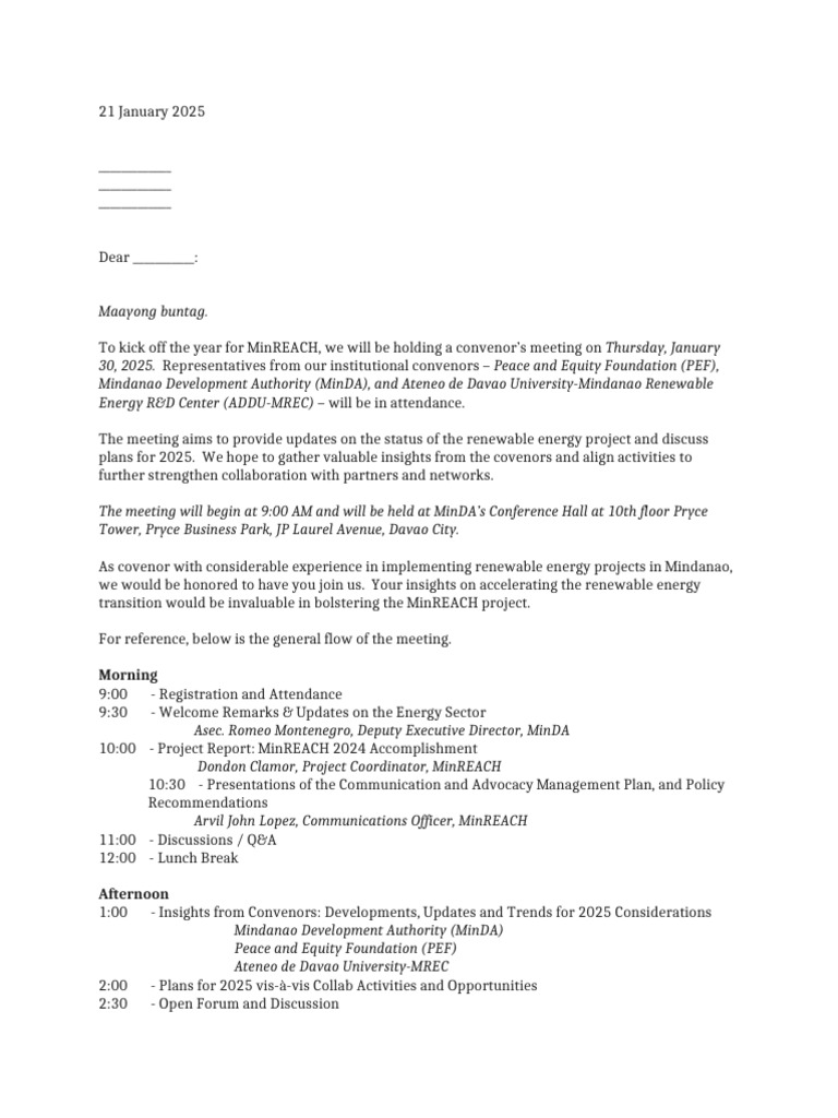 Invitation Letter - Convenors Meeting | PDF