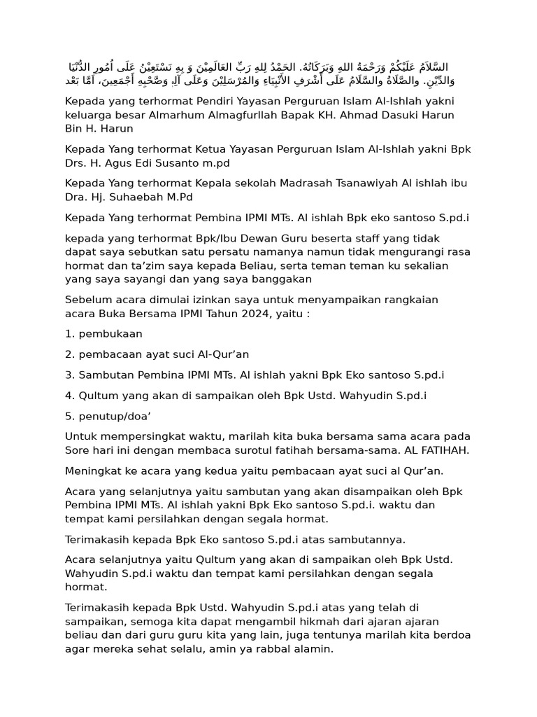 Susunan Acara Bukber Ipmi 2024 | PDF