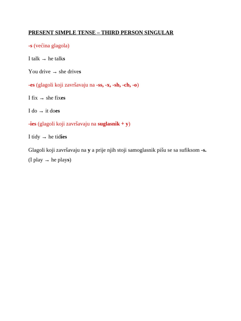 Present Simple Tense - Third Person Singular | PDF