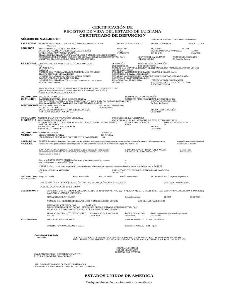 Traduccion Certificado de Defuncion | PDF | Paro cardíaco