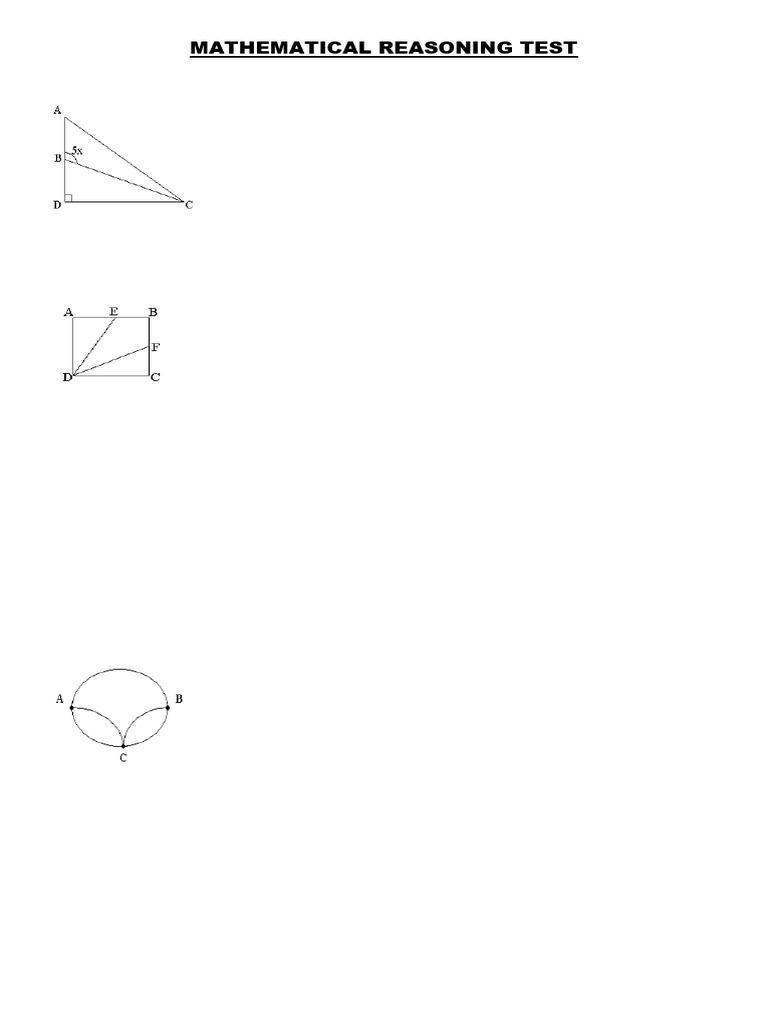 Math Reasoning Test Questions | PDF | Triangle | Circle