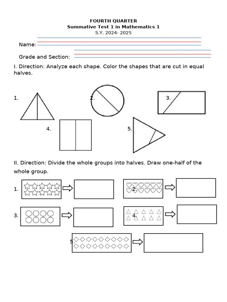 Summative Test 1-Q4-Math 1 | PDF