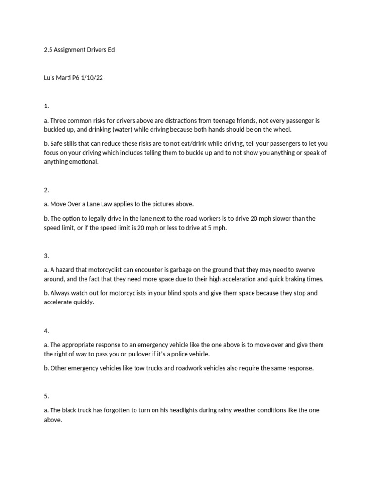 Drivers Ed 2.5 Assignment Overview | PDF