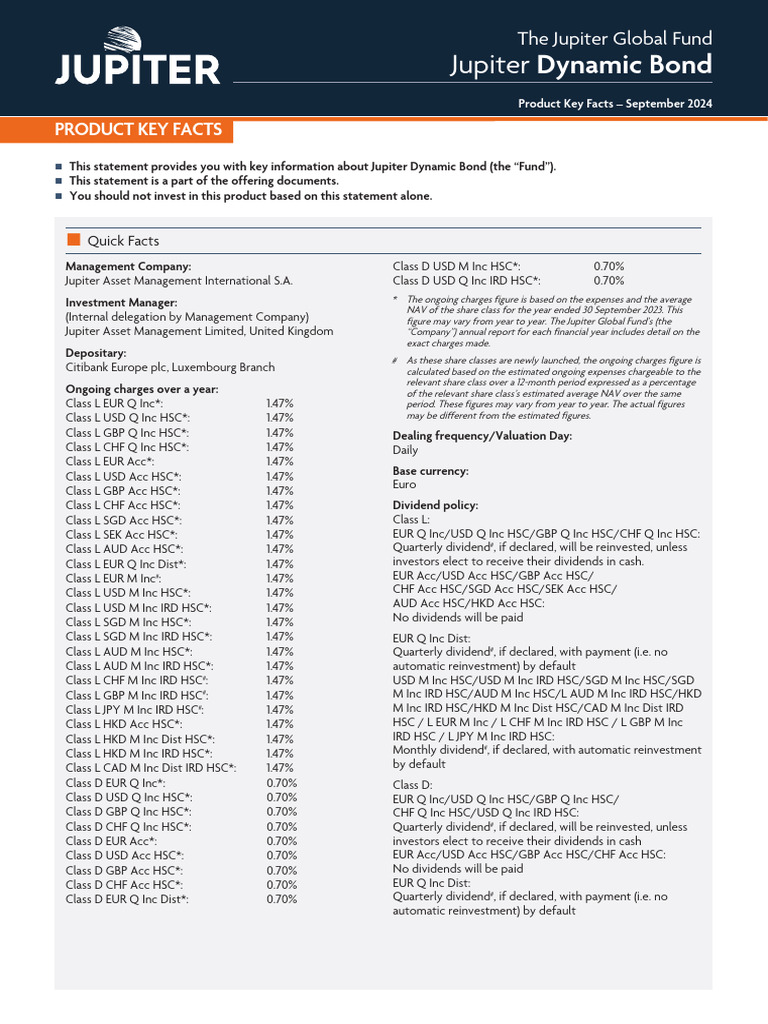 Jupiter Dynamic Bond SICAV KFS English | PDF | Financial Risk | Bonds ...