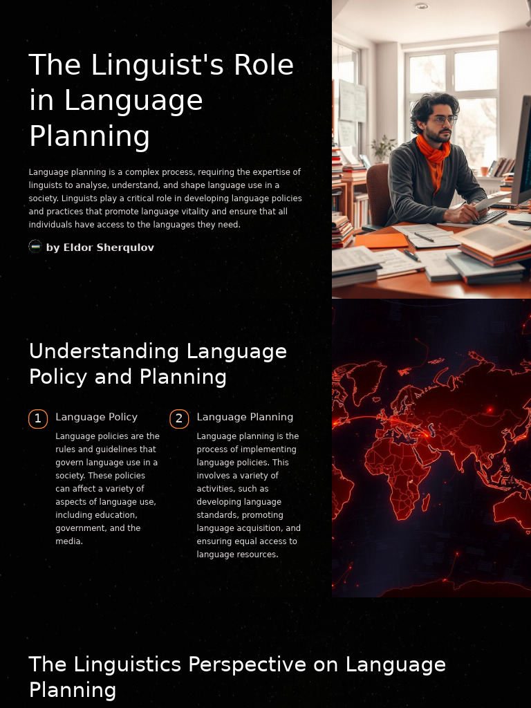 Eldor Sherqulov The Linguists Role in Language Planning | PDF | Linguistics | Vocabulary