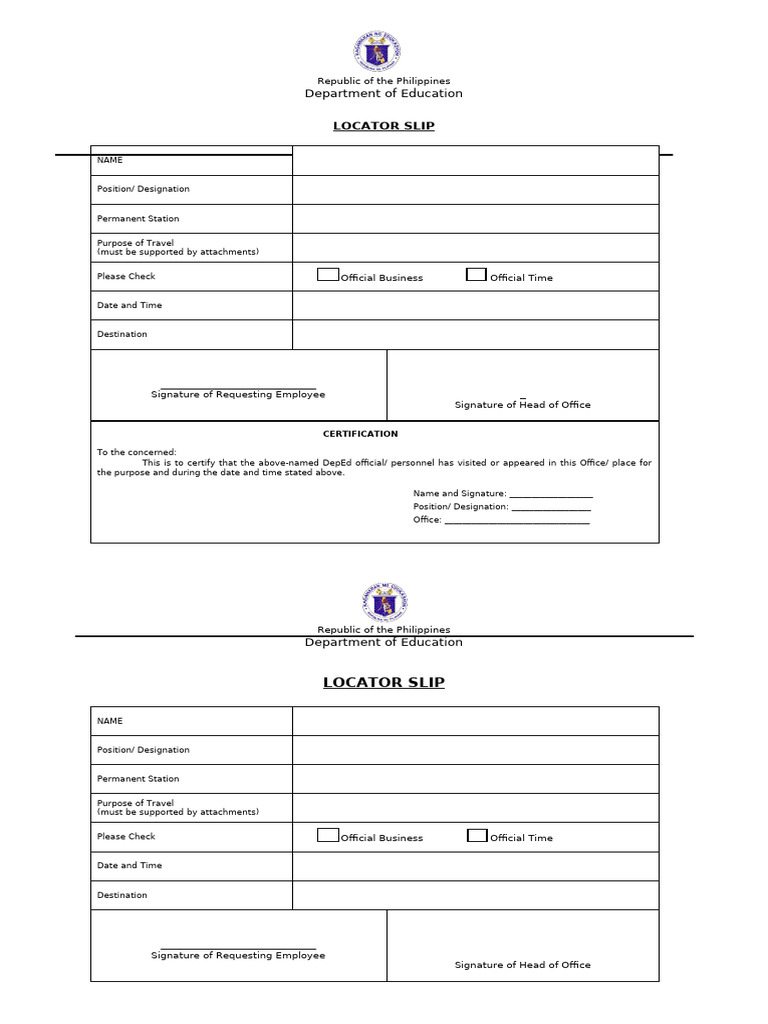DepEd Locator Slip Template | PDF | Government