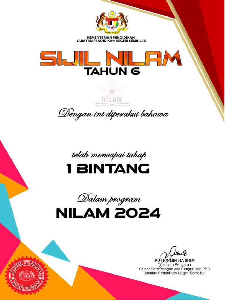 Sijil Nilam 1 - 4 Bintang SR | PDF