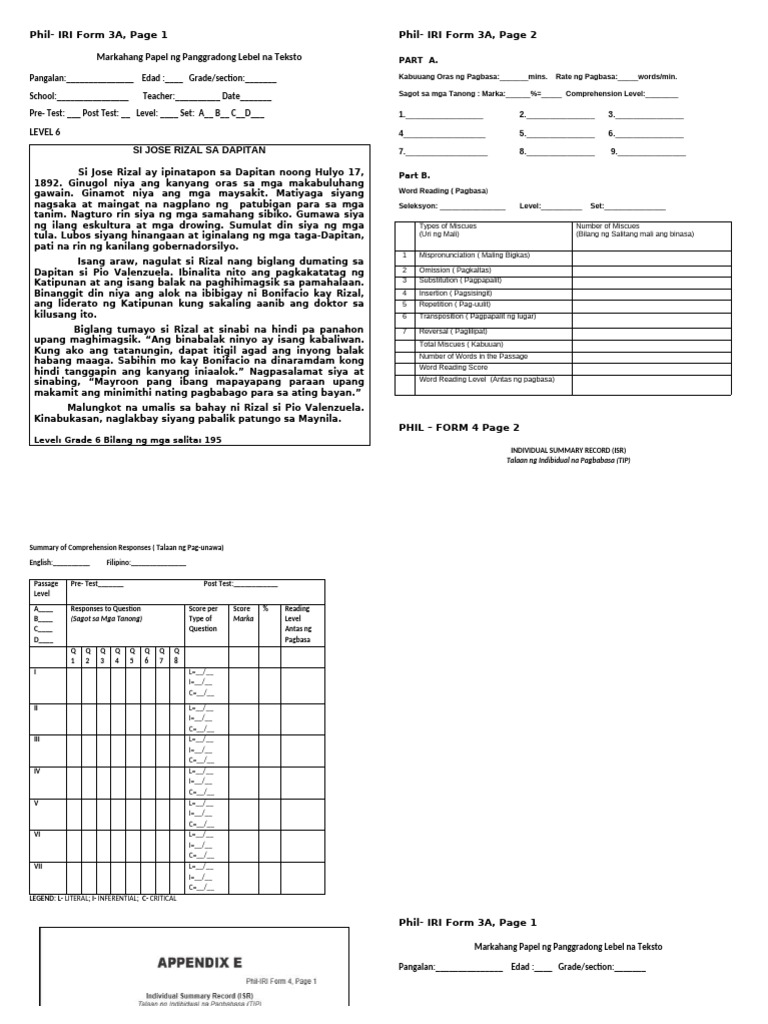 FILIPINO PASSAGES SET A Post Test LEARNERS | PDF