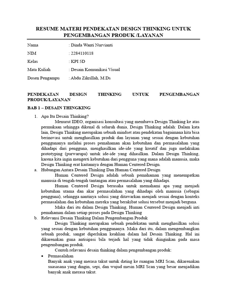 Resume Materi Pendekatan Design Thinking Untuk Pengembangan Produk ...