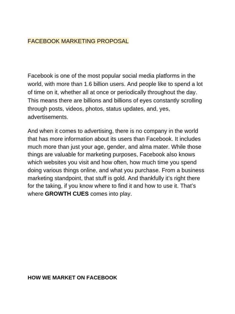 FACEBOOKMARKETINGPROPOSAL | PDF | Facebook | Computing