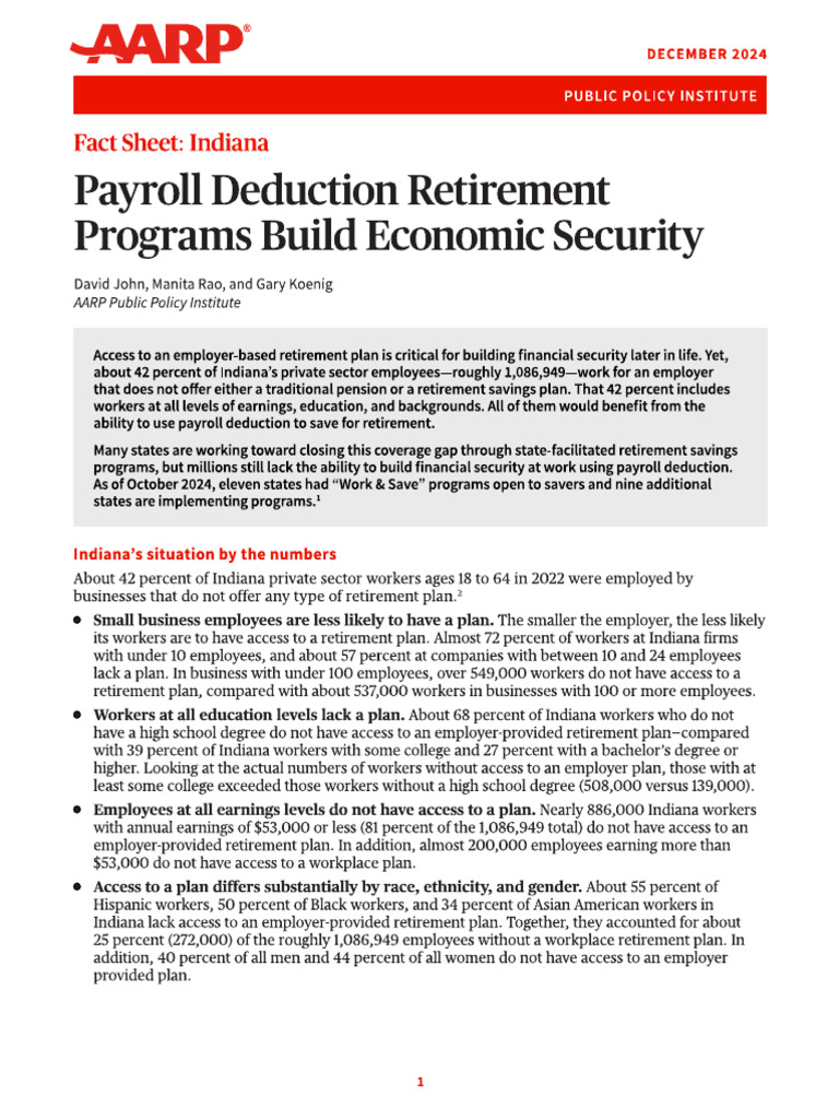 AARP State Fact Sheet For Indiana | PDF