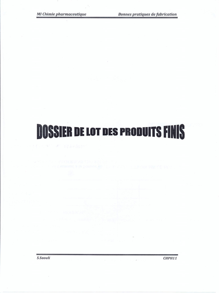 Dossiers de Lots Des Produits Finis | PDF