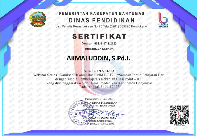 Sertifikat Webinar ClassPoint- Ai (AKMALUDDIN), S.pd.I.).PDF | PDF