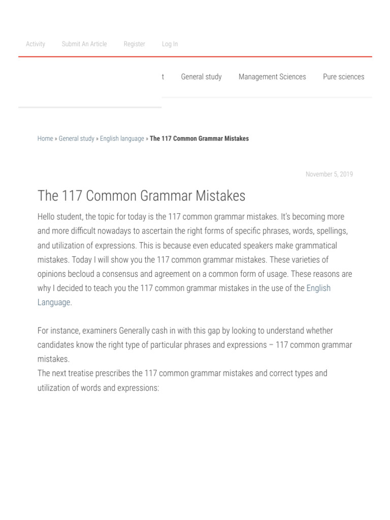 The 117 Common Grammar Mistakes - Explanation - Examples - Questions ...