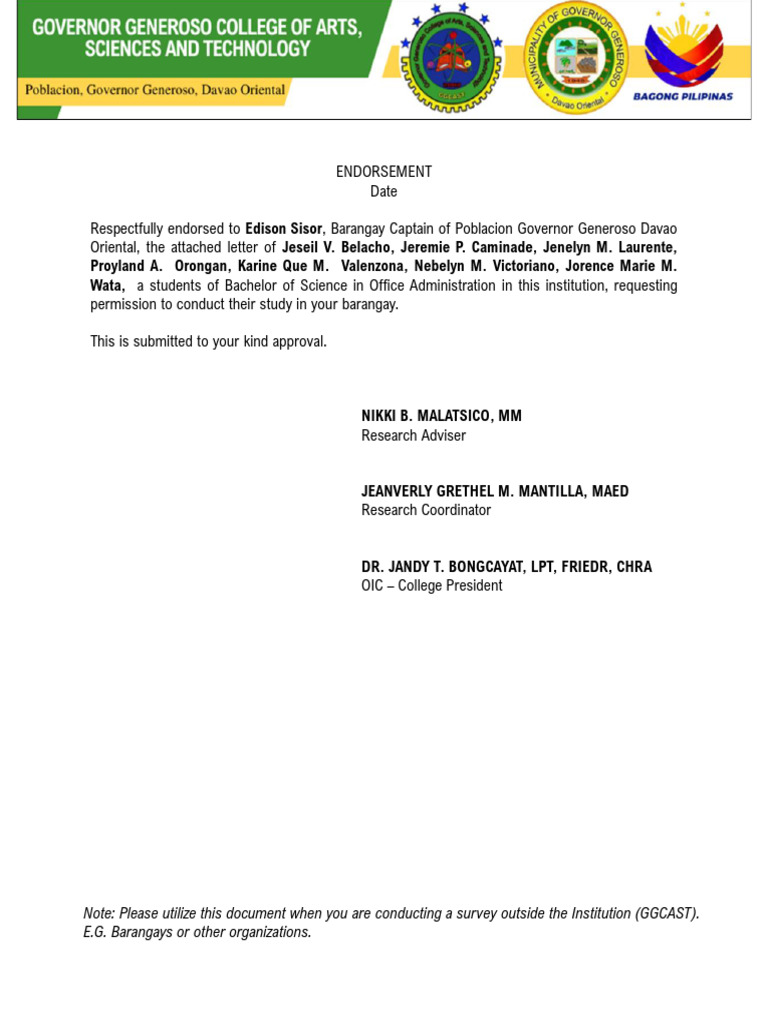 ENDORSEMENT To Conduct The Study 1 | PDF