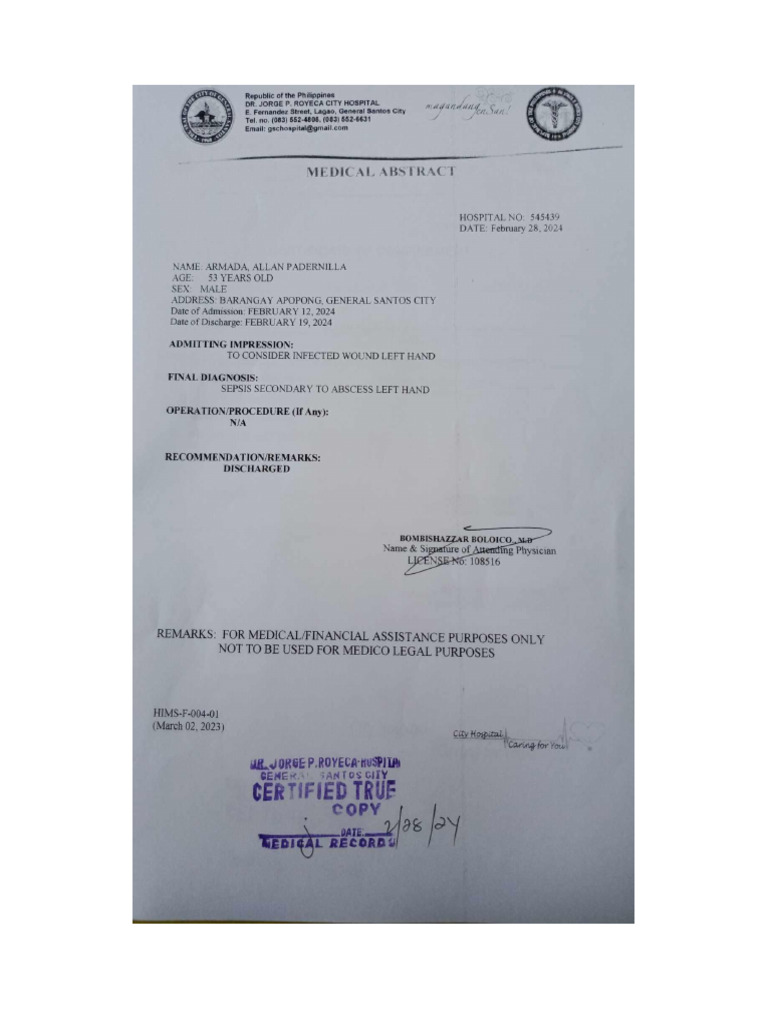 Med Abstract Cert of Confinement Sepertion | PDF