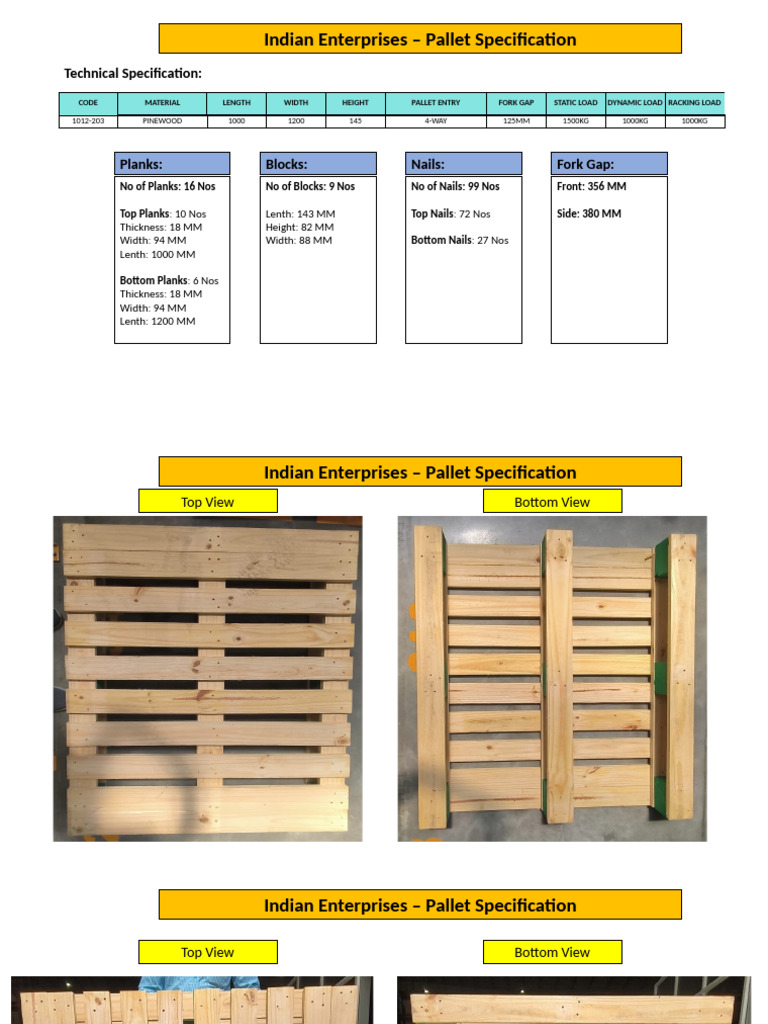 Indian Enterprises - Sample Pallet Specification | PDF