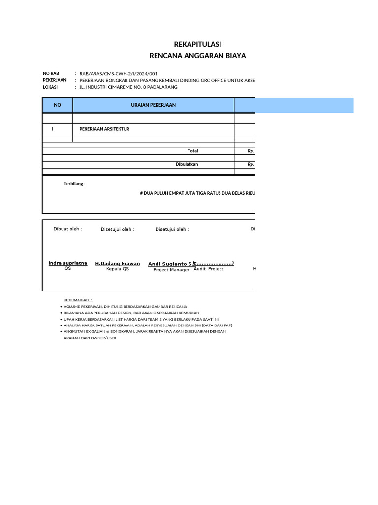 06 Ars Pekerjaan Bongkar Dan Pasang Kembali Dinding GRC Office Untuk Akses Mesin Ahu R.sampling ...
