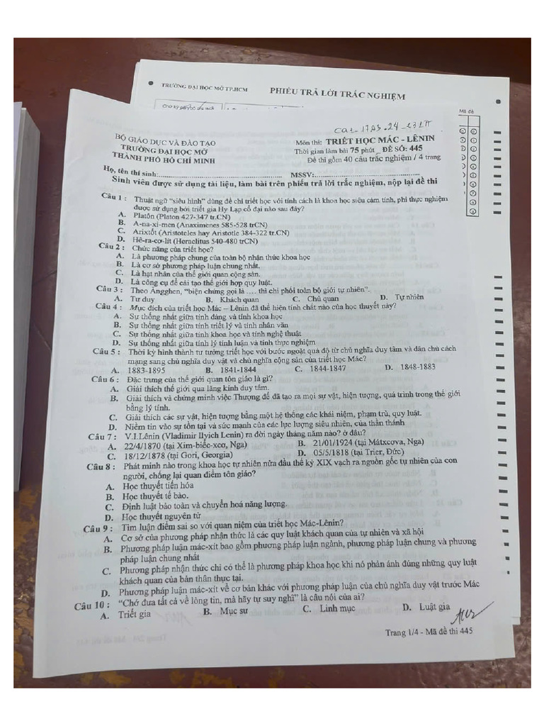 Triet Hoc - de 445 | PDF