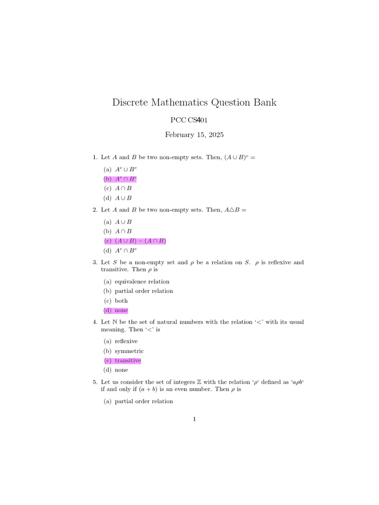 Question Bank1 (PCC CS401) Solved | PDF | Mathematical Logic | Mathematical Concepts