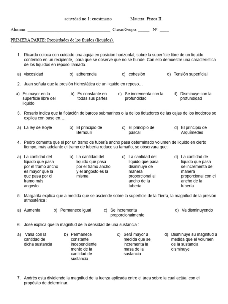 257838889-Cuestionario-de-Fisica-Sin-respuestas | PDF | Líquidos | Presión