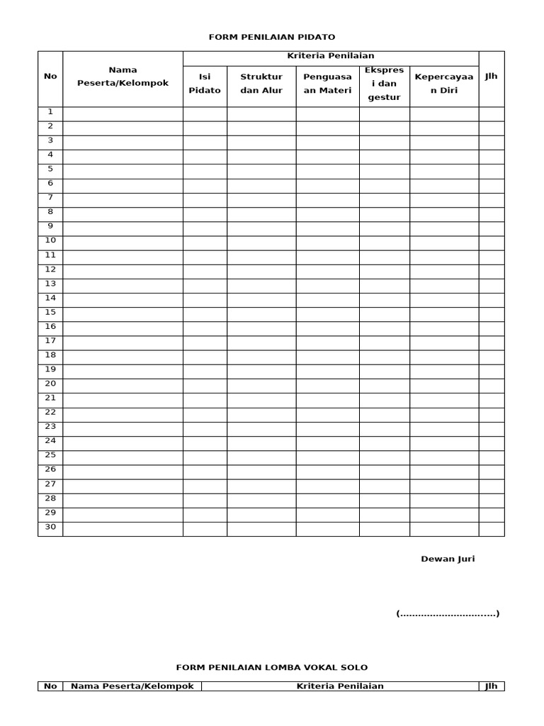 Form Penilaian Lomba Seni Kreatif | PDF