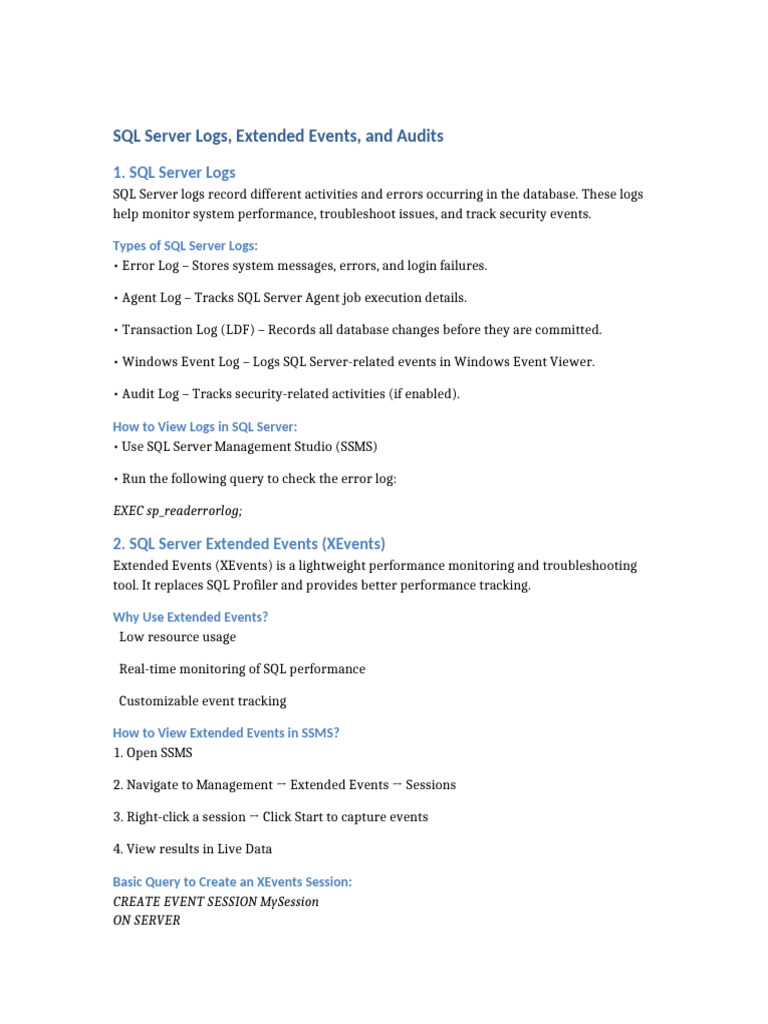 SQL Server Logs & Monitoring Guide | PDF | Microsoft Sql Server | Databases