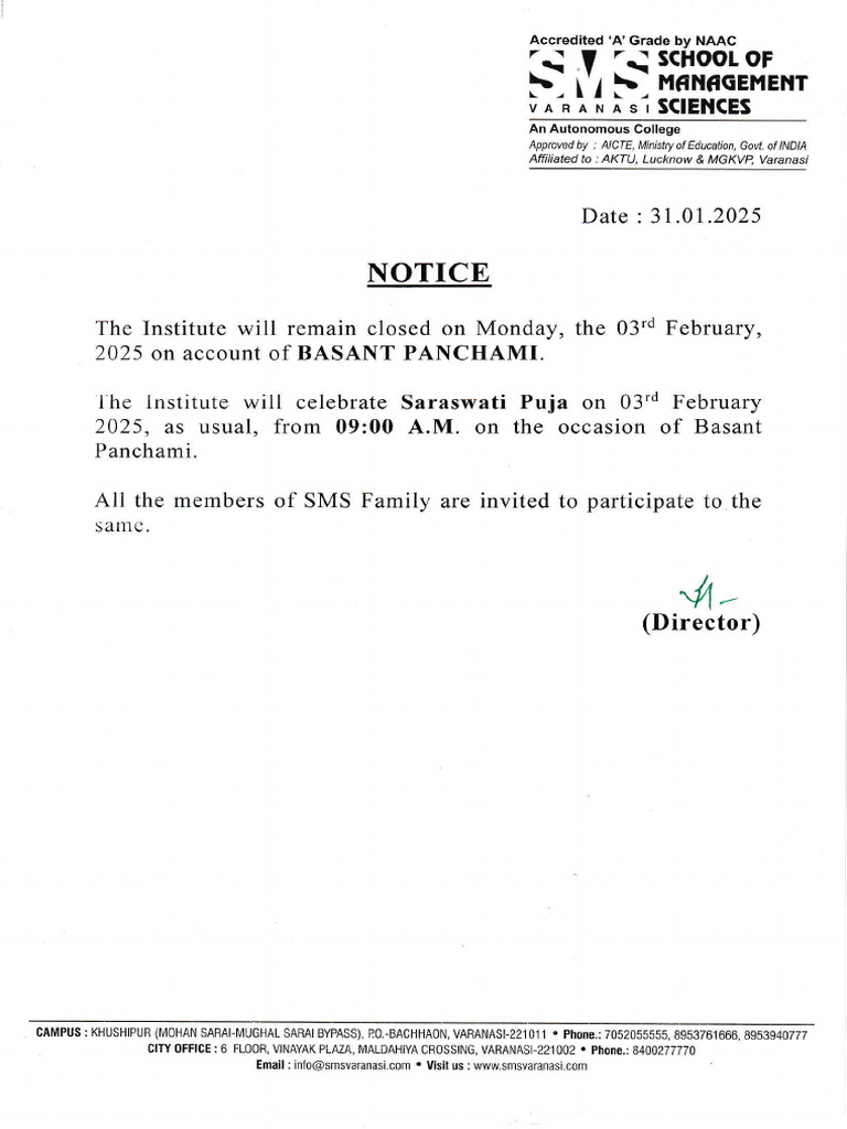 Basant Panchami Holiday Notice 2025 | PDF