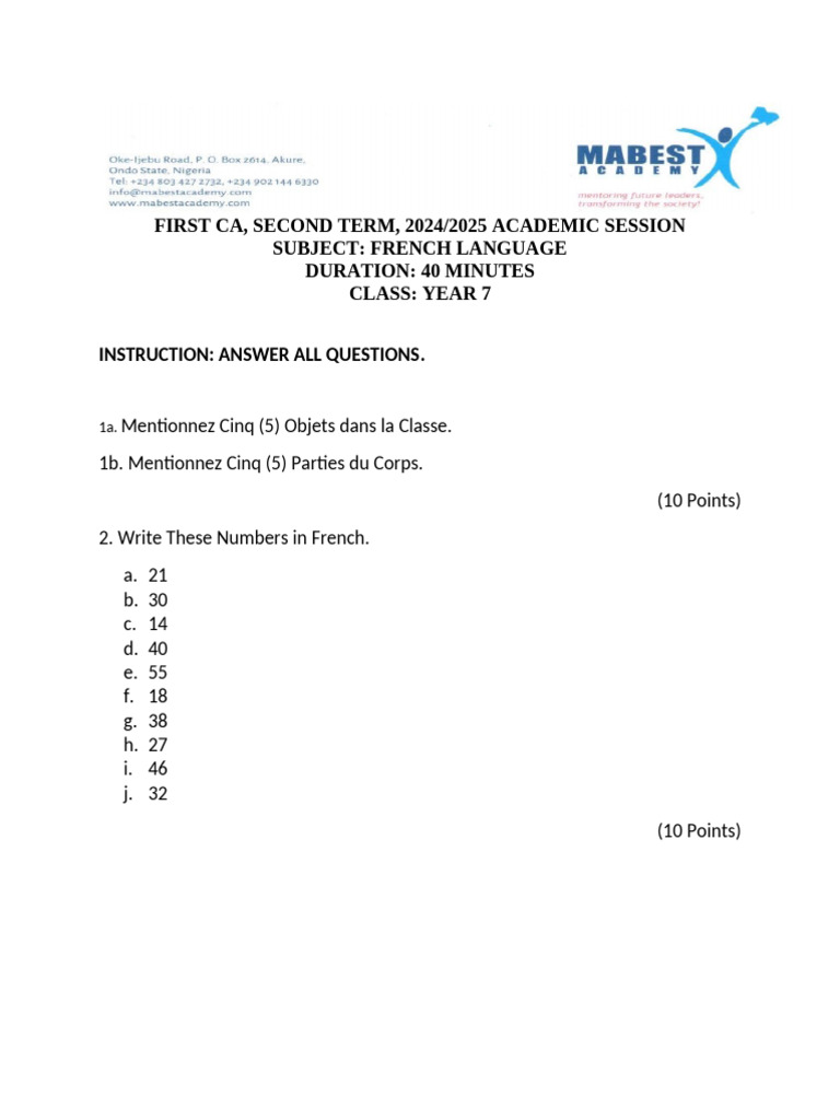 VETTED Year 7 French (First C.a) | PDF