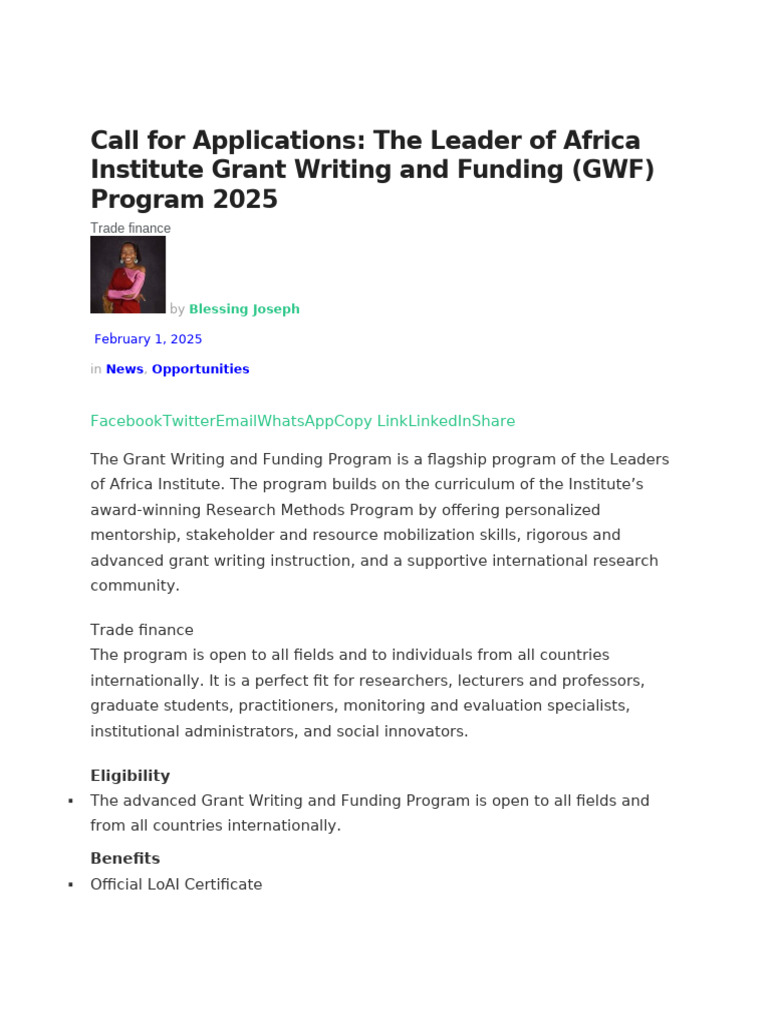 Grant Writing Program Applications 2025 | PDF