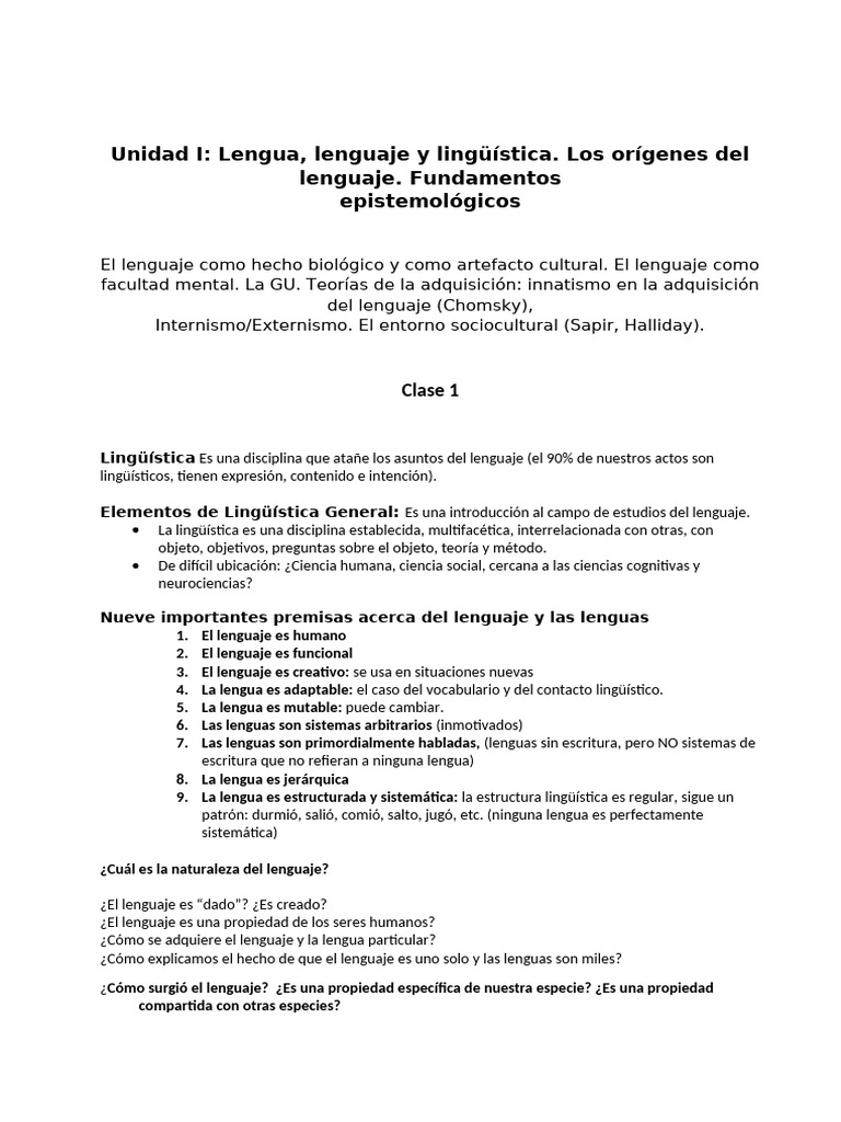 Orígenes y naturaleza del lenguaje humano | PDF | Lingüística | Noam ...