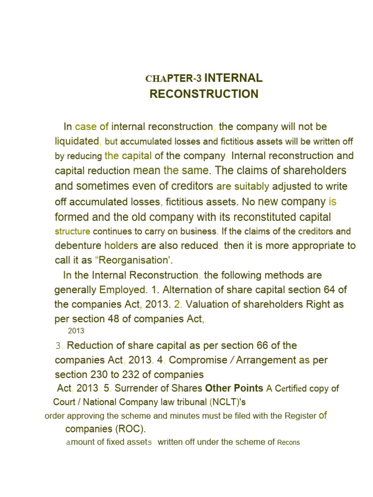 Internal Reconstruction | PDF | Equity (Finance) | Debt