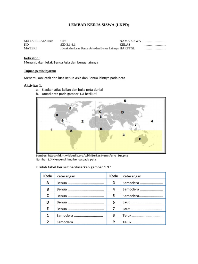LKPD IPS: Letak dan Luas Benua Asia | PDF