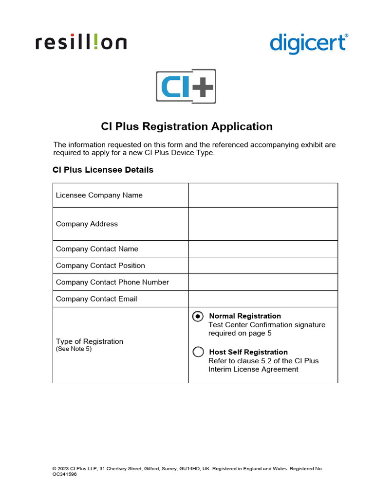 CI Plus Device Registration Form | PDF | Usb | Interface (Computing)