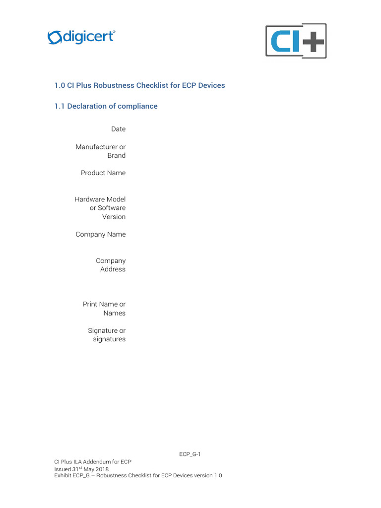 Ci Plus Robustness Certification Checklist For Ecp | PDF | Computer ...