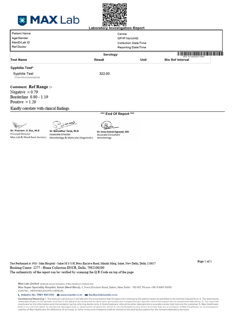 Syphilis Test - 47862 | PDF