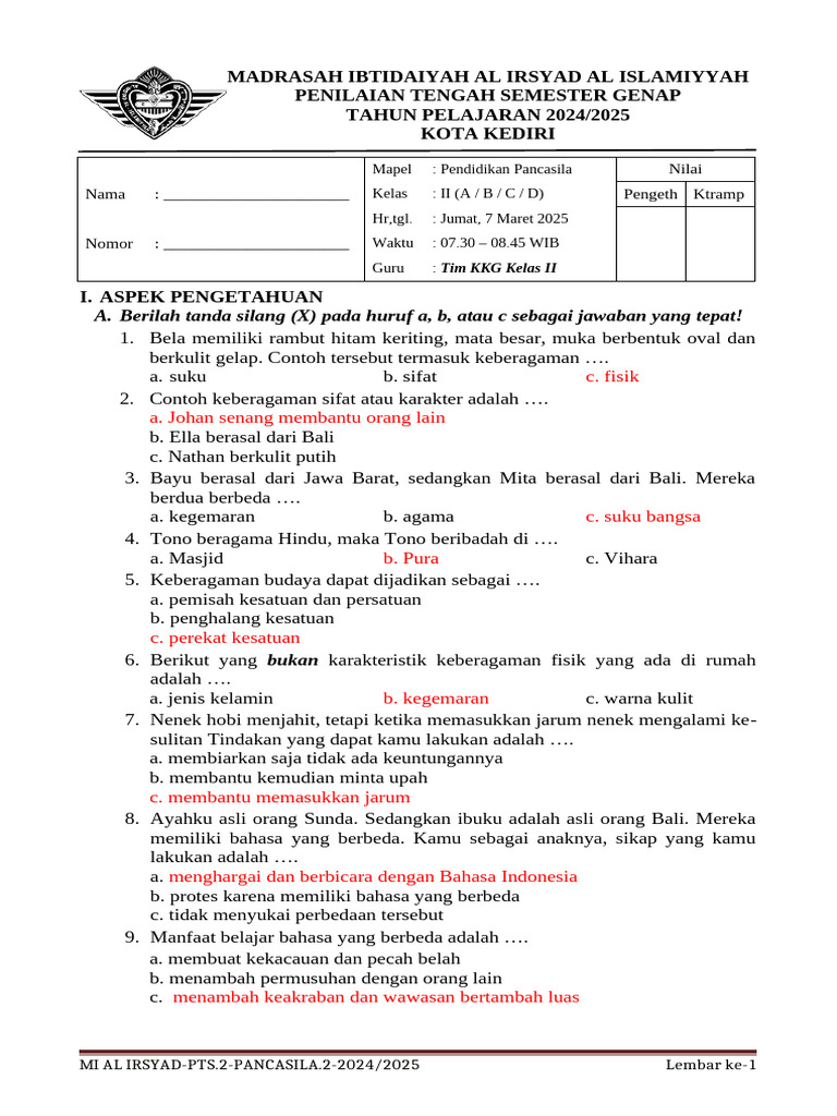 Pts 2 Pend Pancasila Kelas 2 | PDF