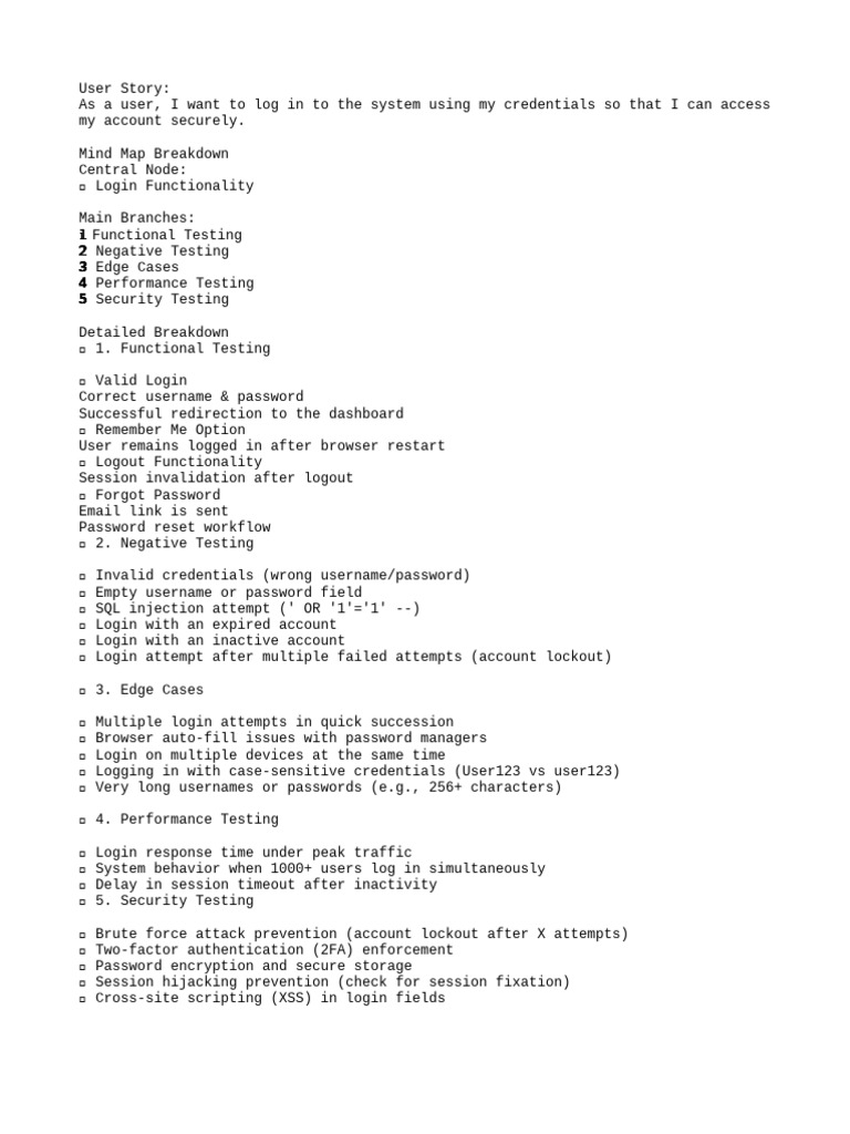 Manual Mind Map - User Story | PDF