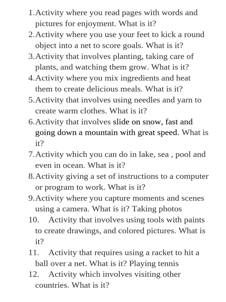 Fun Activities and Their Descriptions | PDF