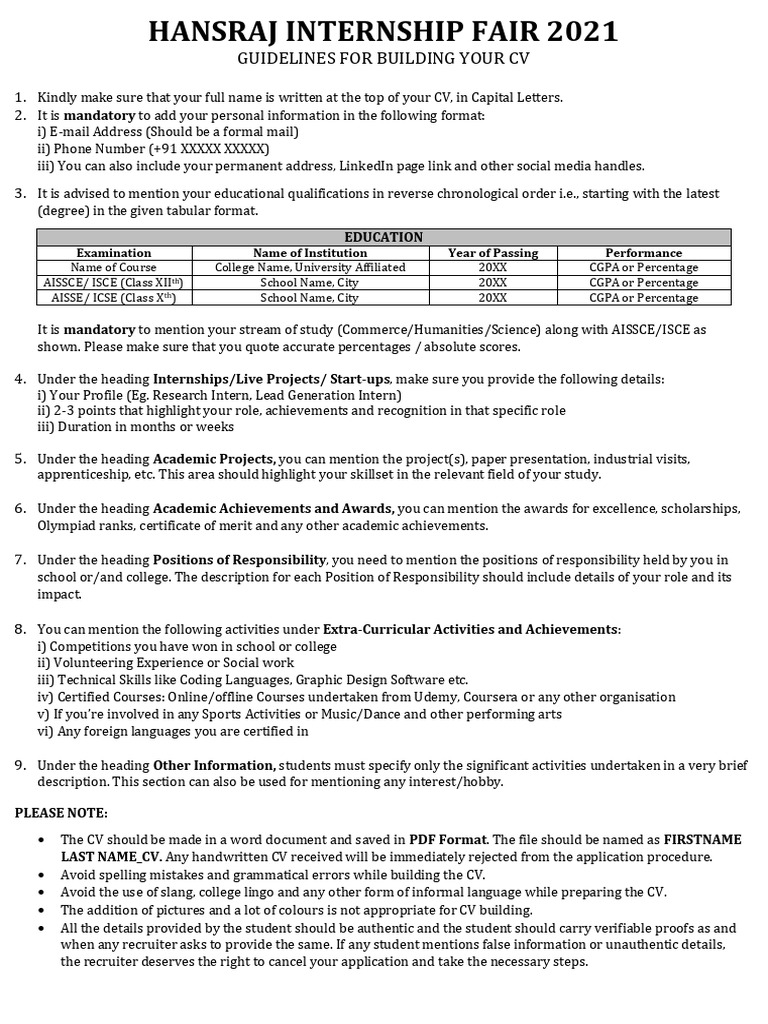 CV Building Guidelines | PDF