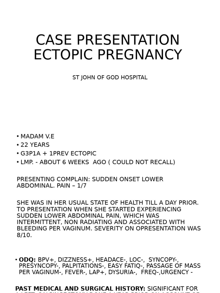 Ectopic Pregnancy Case Study Report | PDF