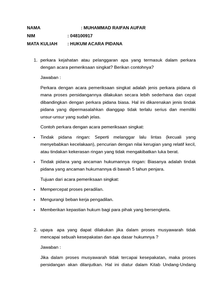 Proses Hukum Pidana Singkat | PDF