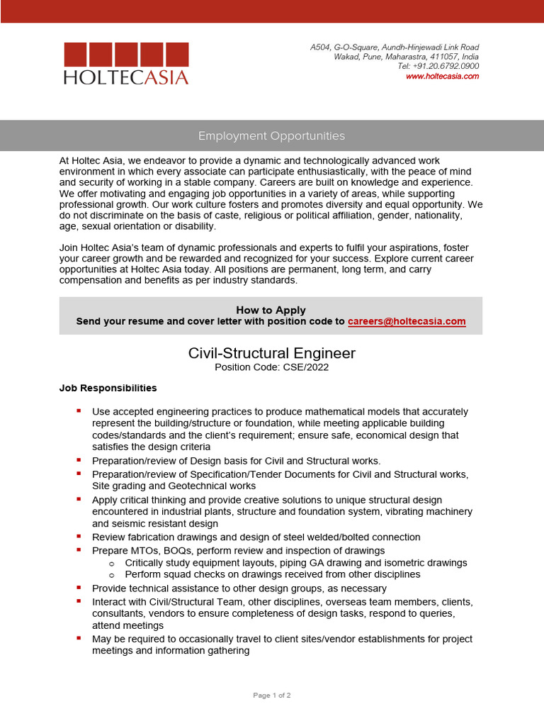 Civil-Structural Engineer Job Opening | PDF | Engineering