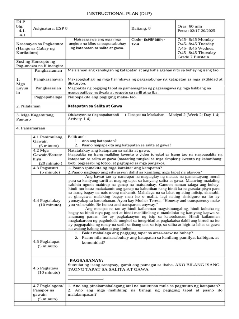 ESP WEEK 2 IPLAN | PDF