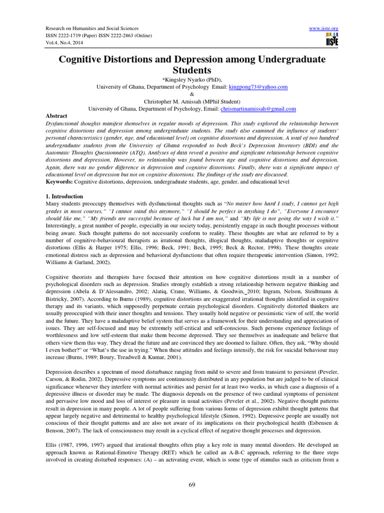 Cognitive Distortions and Depression in Students | PDF | Major ...