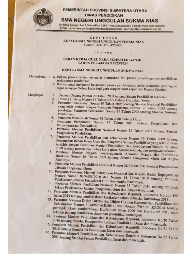 SK Pembagian Tugas 2023-2024 Ganjil | PDF