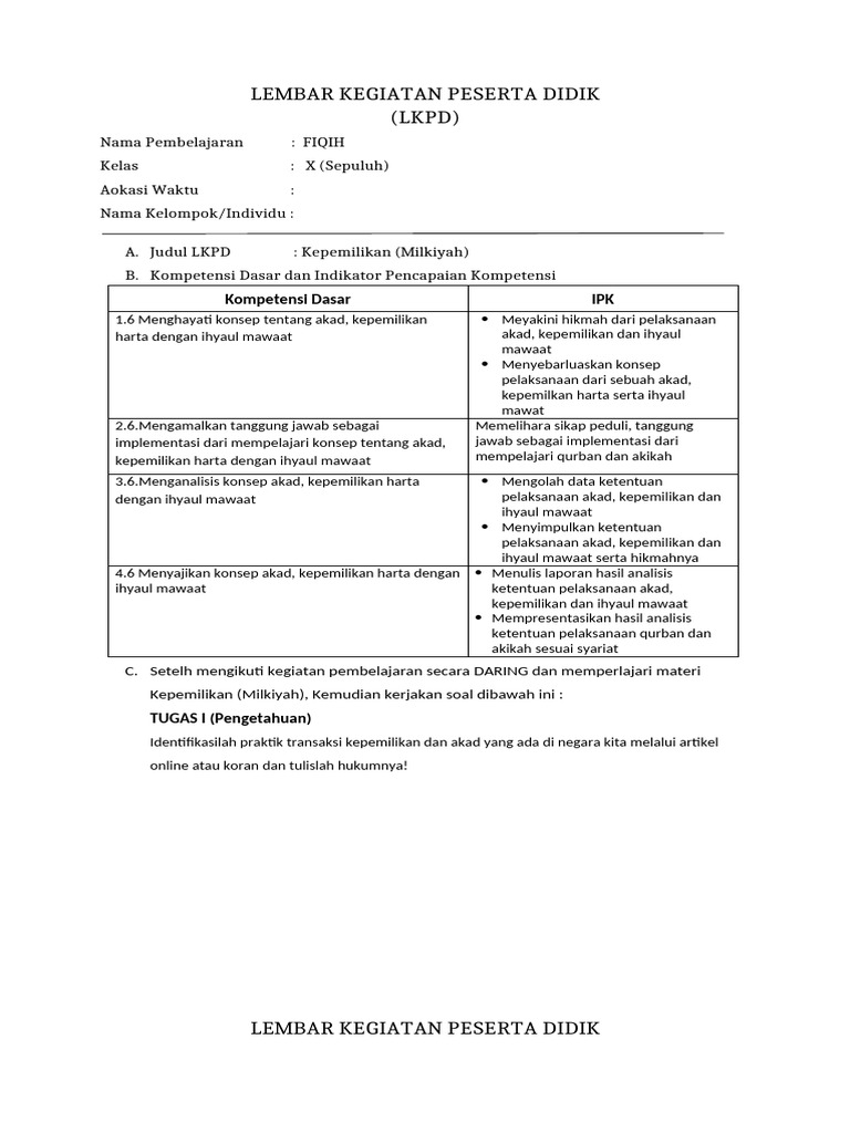LKPD Fiqih Kelas X | PDF