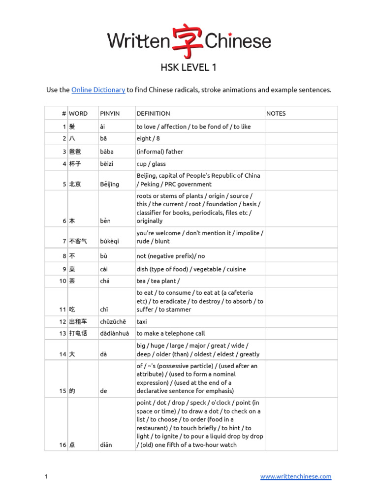 HSK 1 Vocabulary Guide | PDF | Linguistics