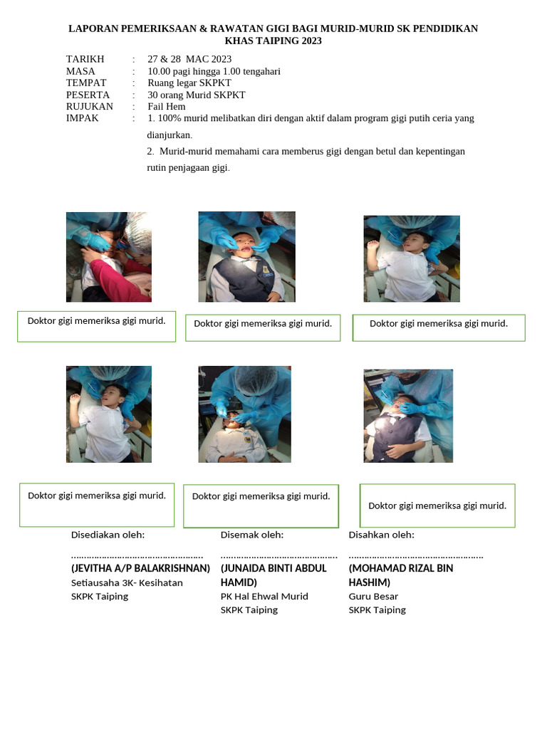 One Page Report Pemeriksanaa & Rawatan Gigi .2023 | PDF