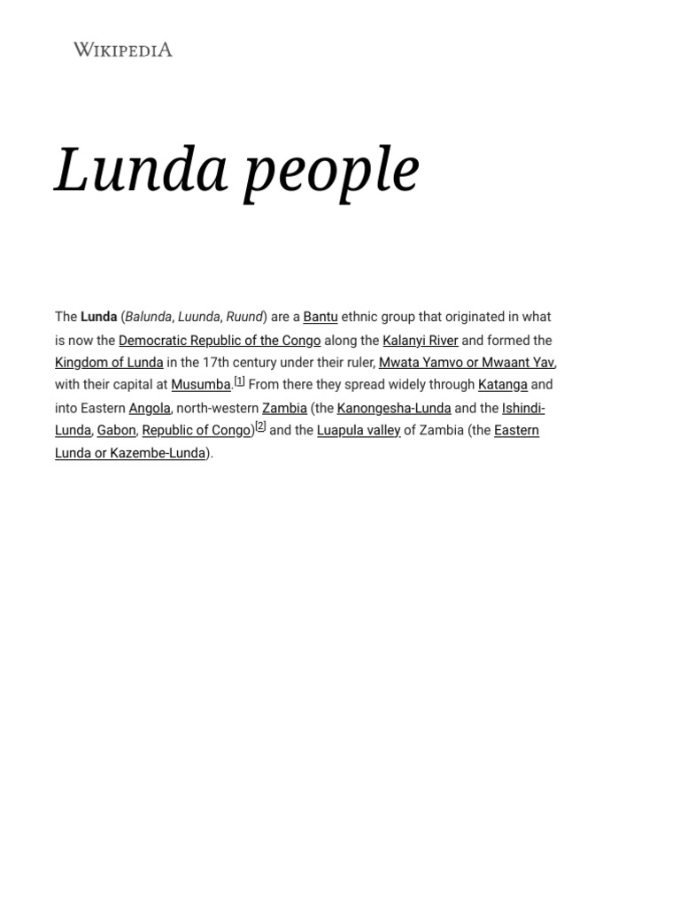 Lunda People - Wikipedia | PDF | Zambia | Bantu